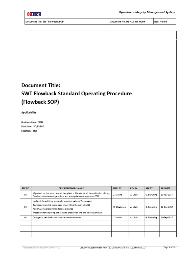 SWT Flowback SOP Guide | PDF | Petroleum Reservoir | Pump