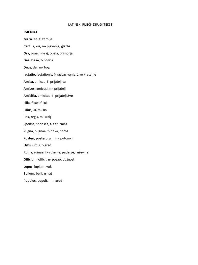 Latinski Riječi 2 | PDF