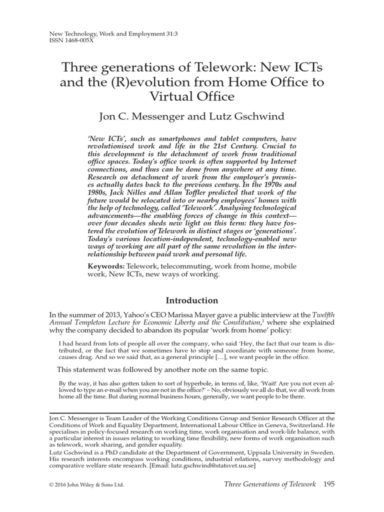 New Technol Work Employ - 2016 - Messenger - Three Generations of ...