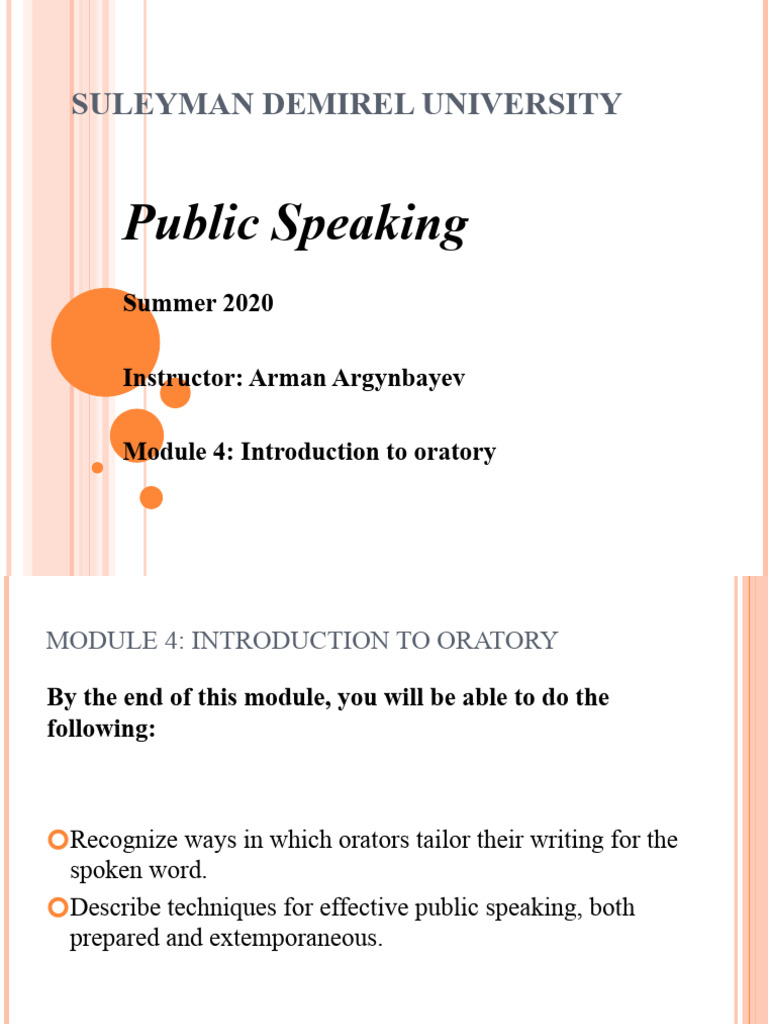 Public Speaking. Module 4. Introduction To Oratory | PDF | Public Speaking | Metaphor