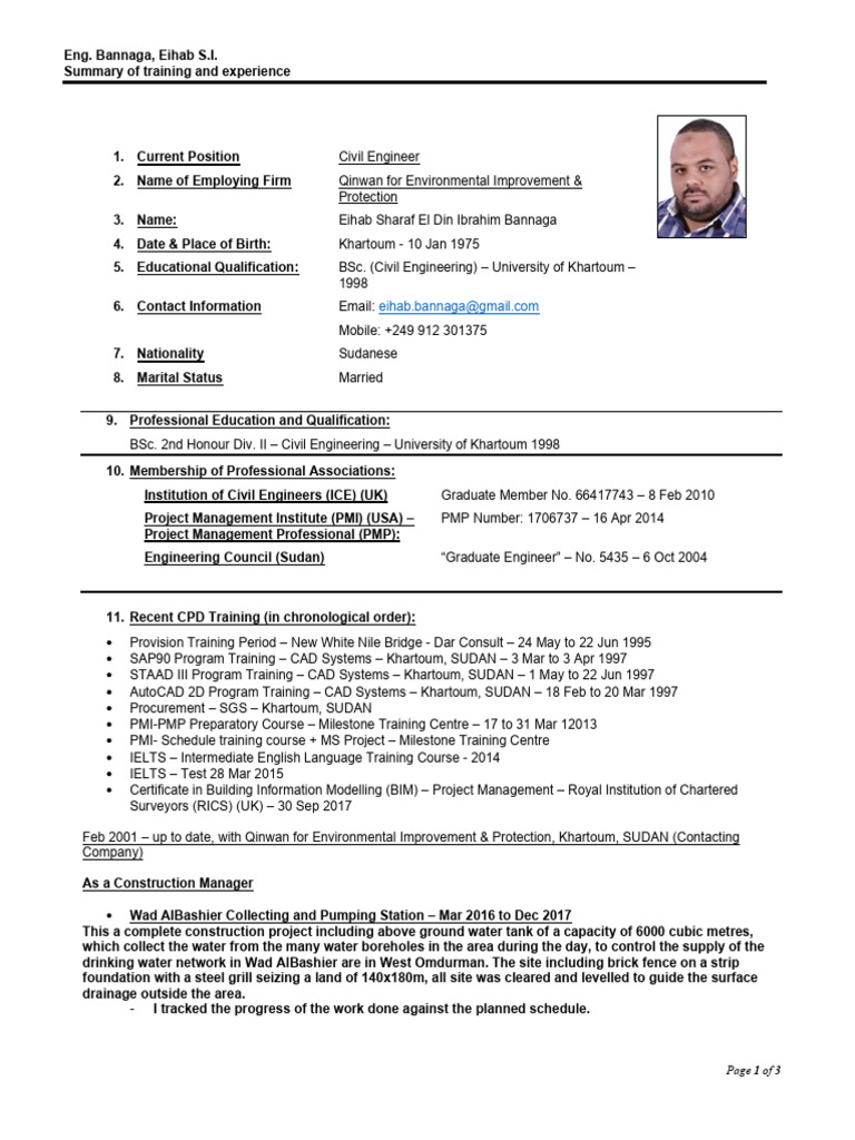 Eihab Bannaga CV | PDF | Sewage Treatment | Concrete