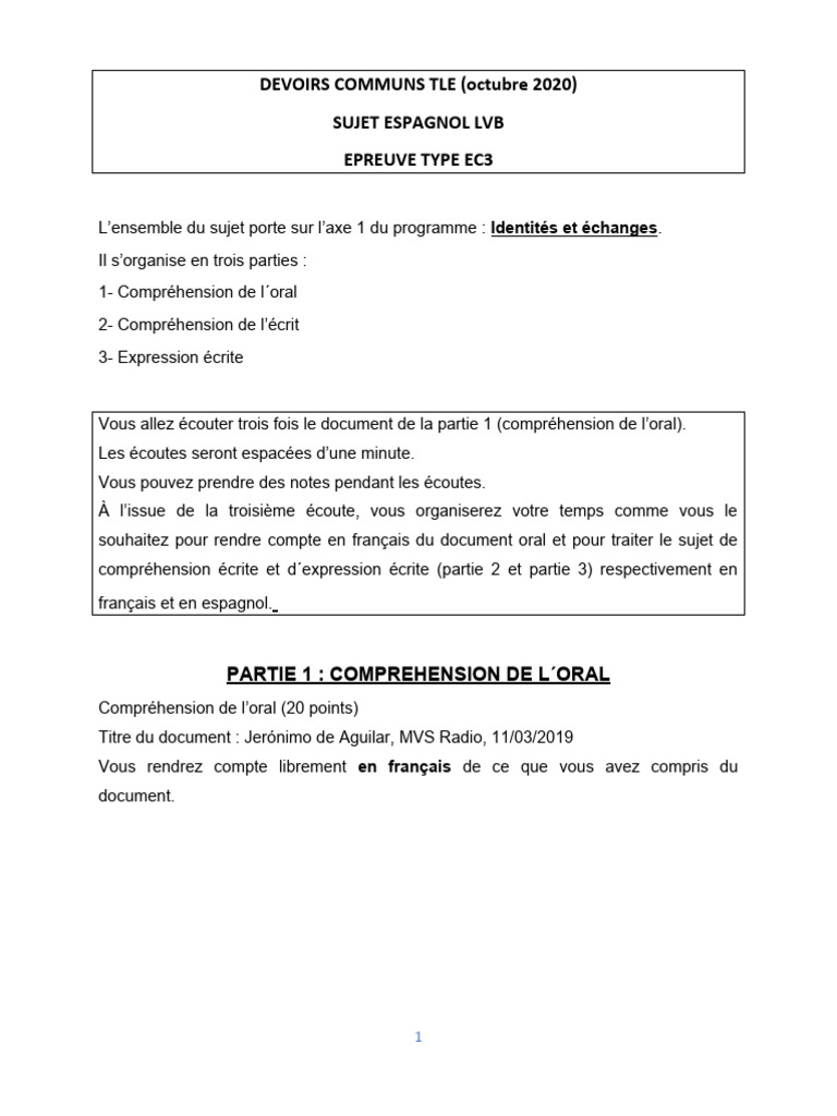 Devoirs Communs Tle Sujet | PDF