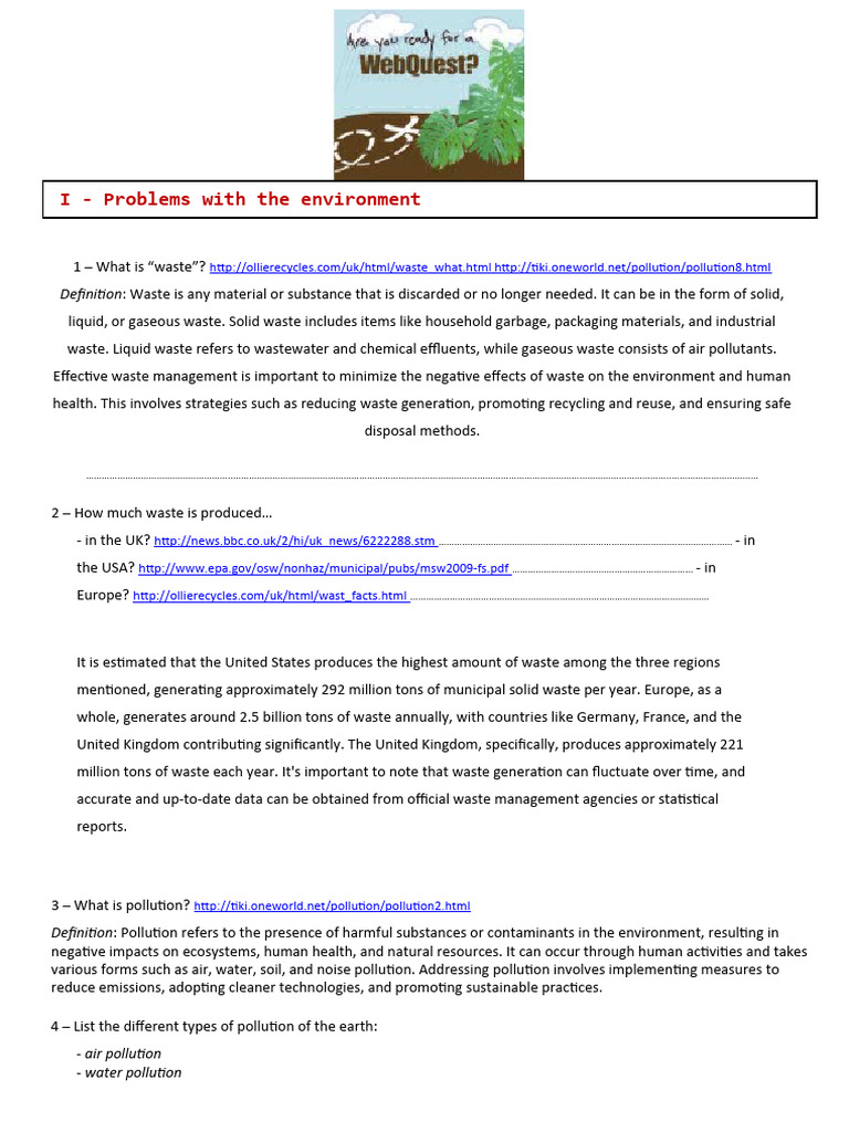 Environment Webquest | PDF | Water Pollution | Waste
