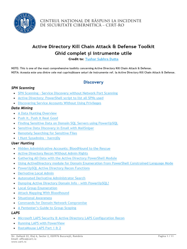 Cert Ro Active Directory Kill Chain Attack Defense Toolkit v2021 | PDF ... Cert Ro Active Directory Kill Chain Attack Defense Toolkit v2021 | PDF ...