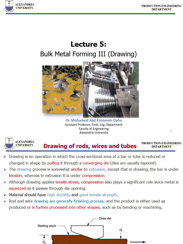 Forming - Lec. 5 - Drawing Processes - Dr. Mohamed Daha | PDF | Wire ...