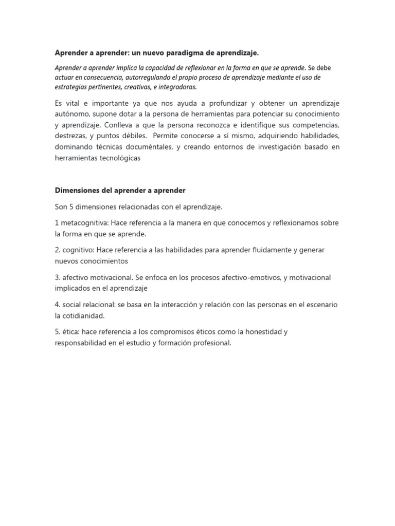 Dimensiones del Aprender a Aprender | PDF