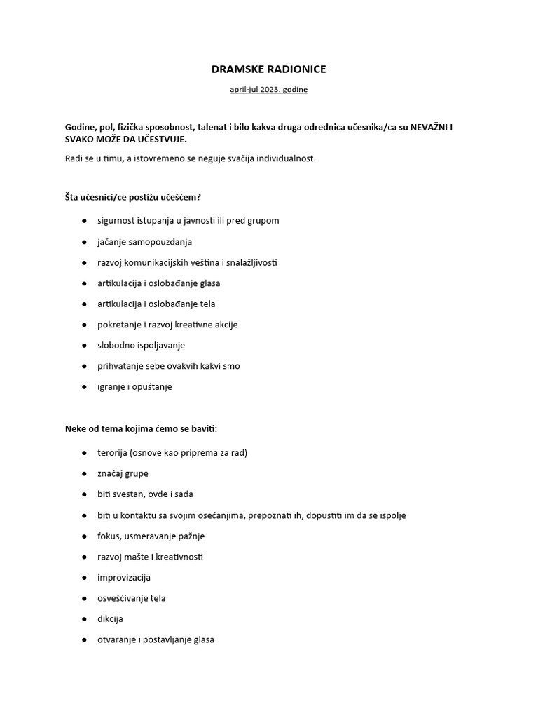 Dramske Radionice | PDF