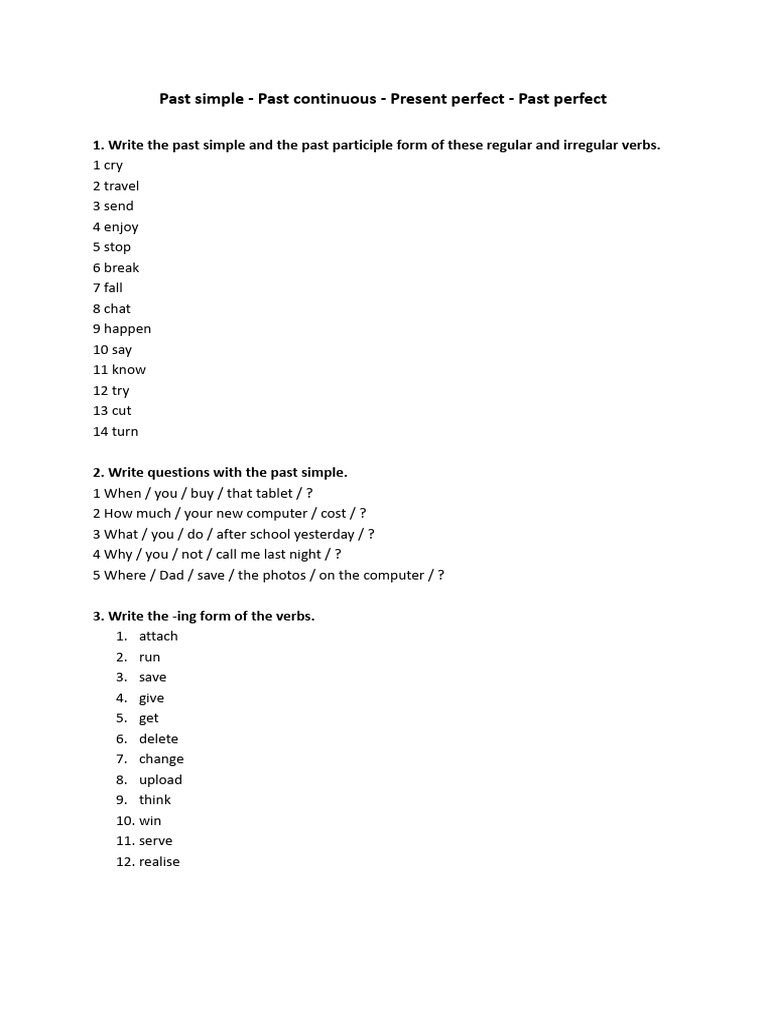 Past Simple - Past Continuous - Present Perfect - Past Perfect | PDF