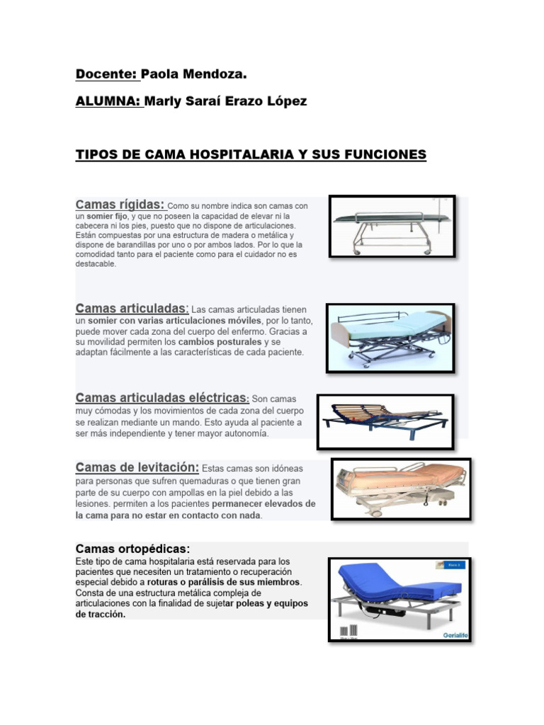 Tipos de Camas Hospitalarias y Funciones | PDF | Salud y bienestar