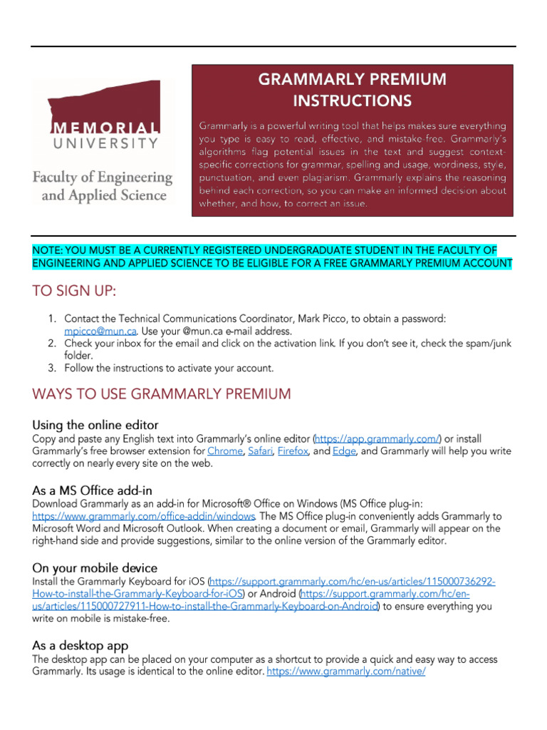 Grammarly Premium Instructions | PDF