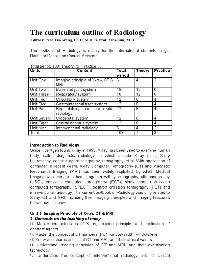 Radiology Curriculum Outline for Students | PDF | Radiology | Medical ...