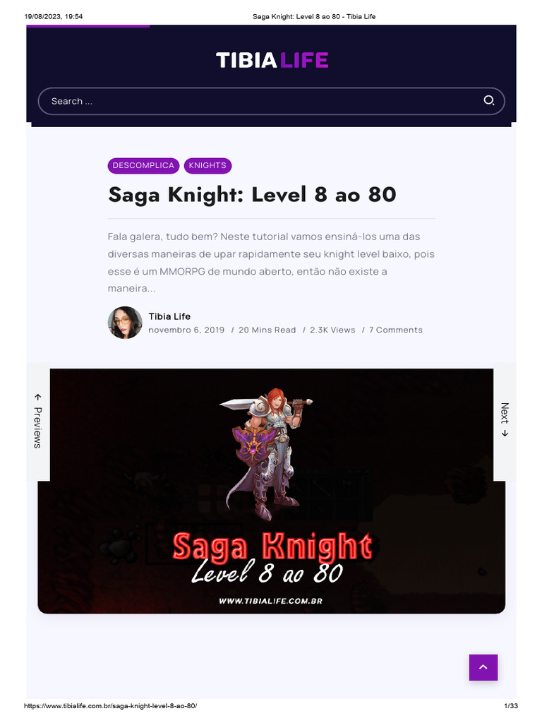 Saga Knight - Level 8 Ao 80 - Tibia Life | PDF