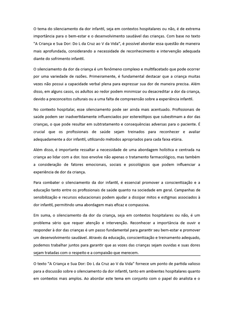 A Criança e Sua Dor | Download grátis PDF | Dor | Psicologia