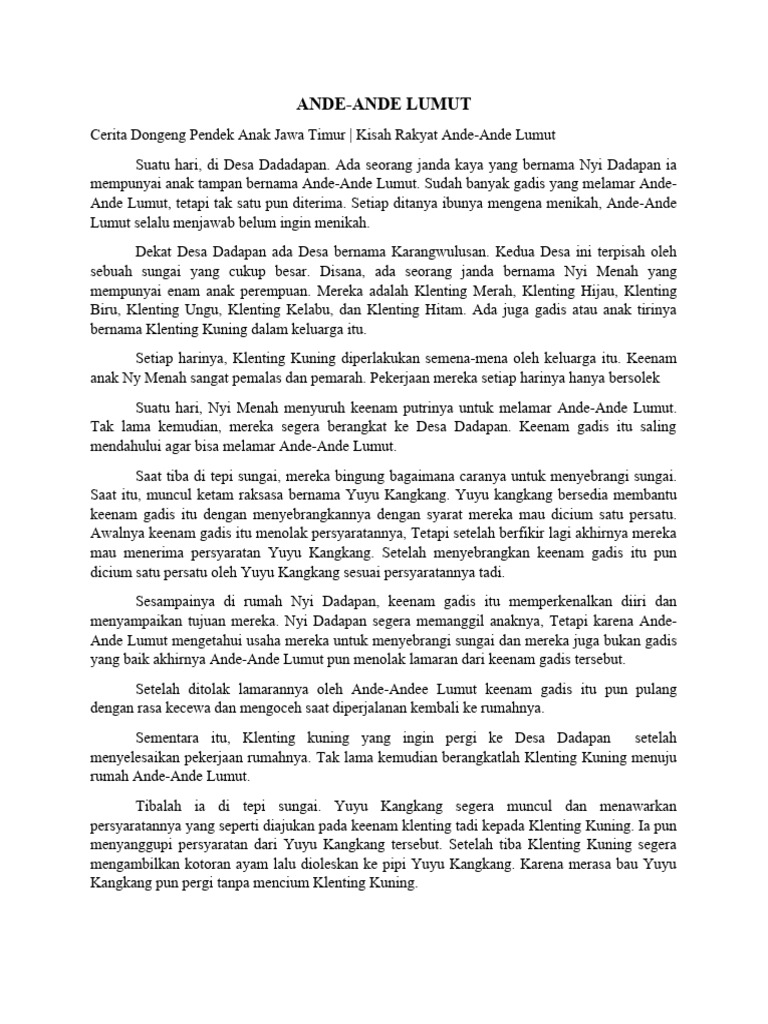 Dongeng Jawa Timur: Ande-Ande Lumut | PDF