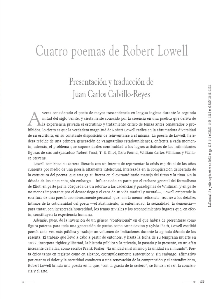 Cuatro Poemas de Robert Lowell | PDF | Poesía | TS Eliot