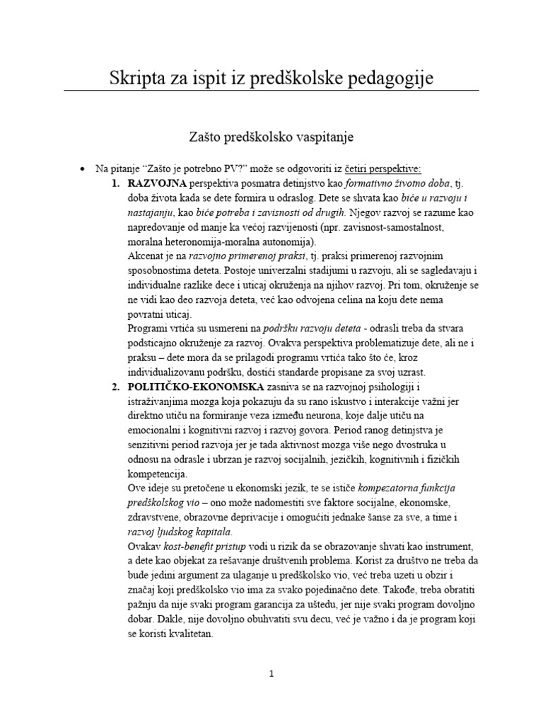 Predskolska - Skripta Za Ispit | PDF
