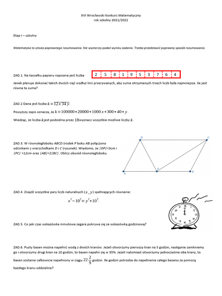 WKM 2022 Etap Szkolny Zadania | PDF