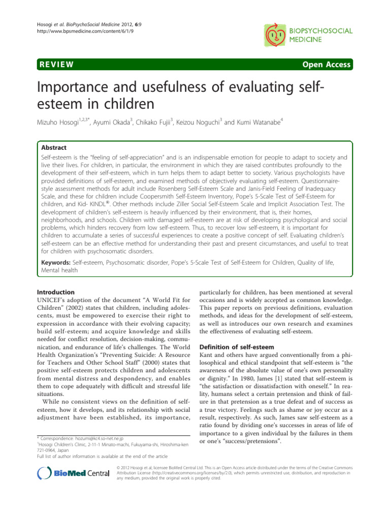 Importance and Usefulness of Evaluating Self-Esteem in Children | PDF ...