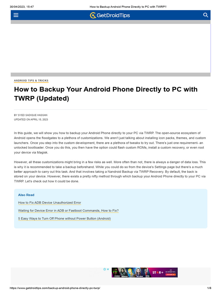 How To Backup Android Phone Directly To PC With TWRP | PDF | Android (Operating System) | Backup