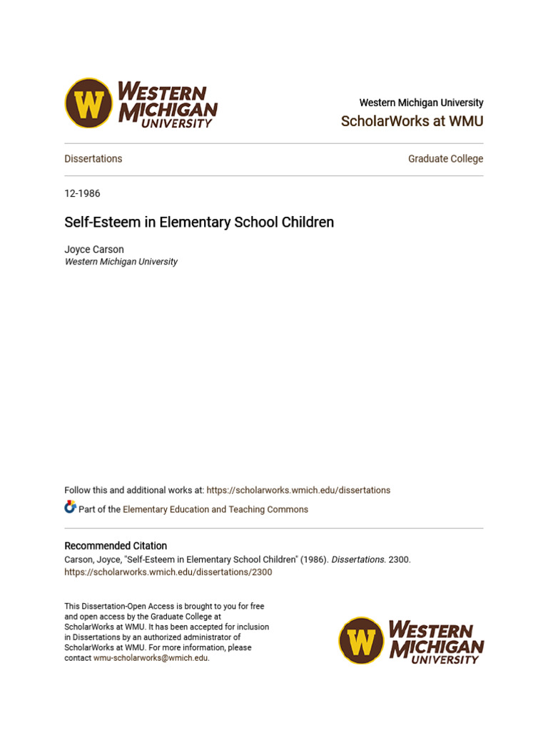 Self-Esteem in Elementary School Children | PDF | Self Esteem | Self ...