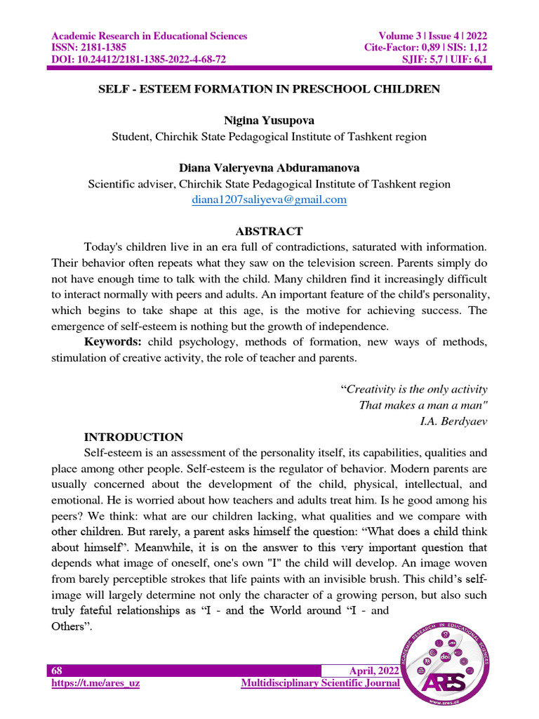 Self Esteem Formation in Preschool Children | PDF | Self Esteem ...