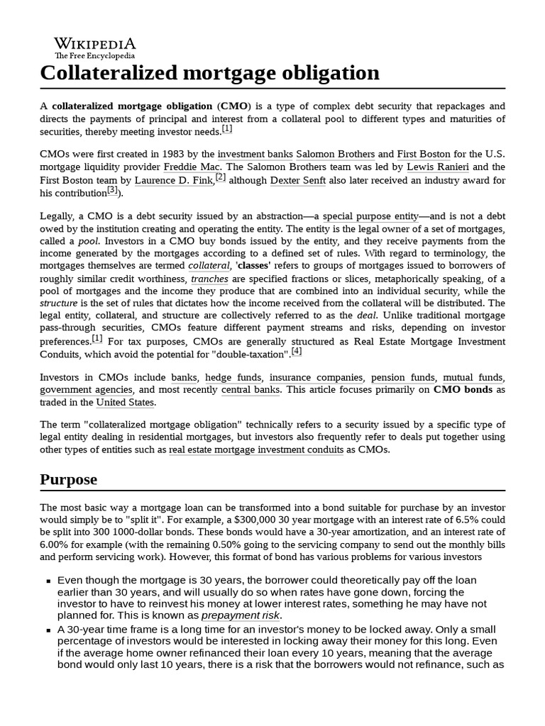 Collateralized Mortgage Obligation | PDF | Demand For Money | Interest