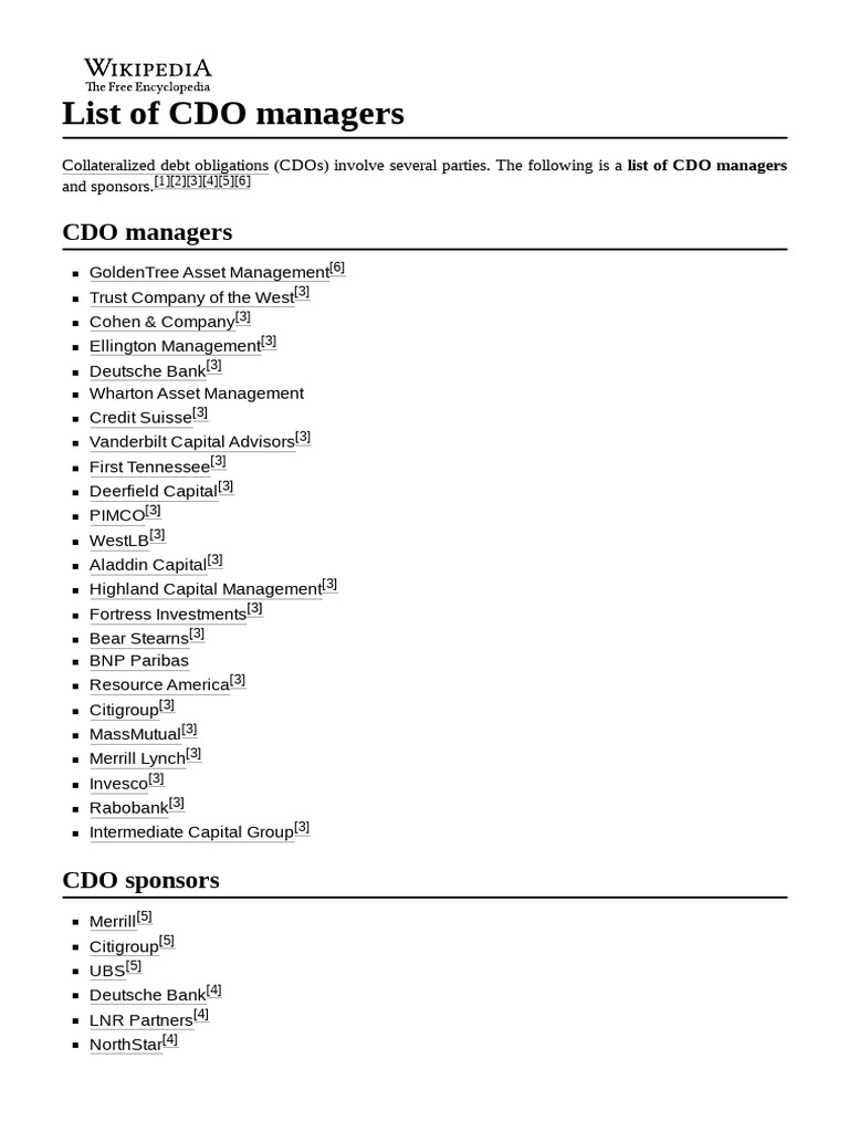 List of CDO Managers | PDF | Collateralized Debt Obligation | Financial ...