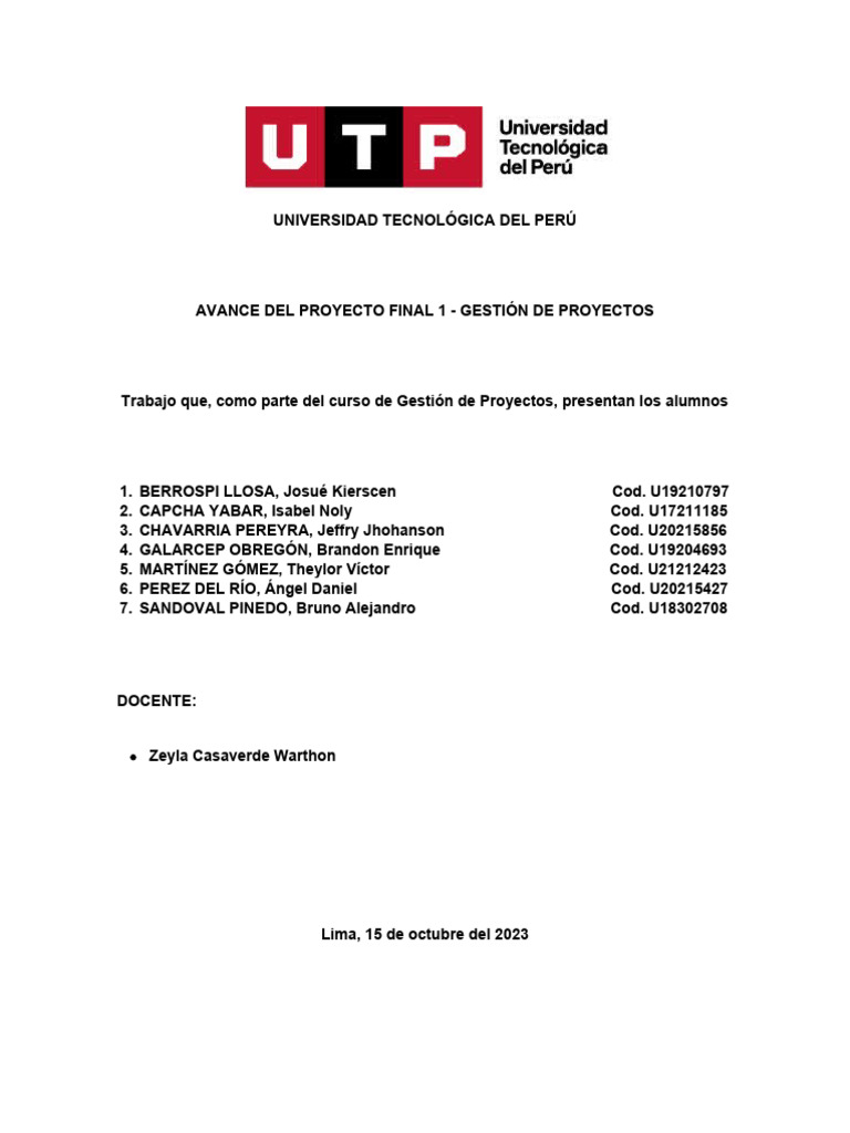 Avance de Proyecto Final 1 - Gestión de Proyectos (1) (1) | PDF | Marketing | Calidad (comercial)