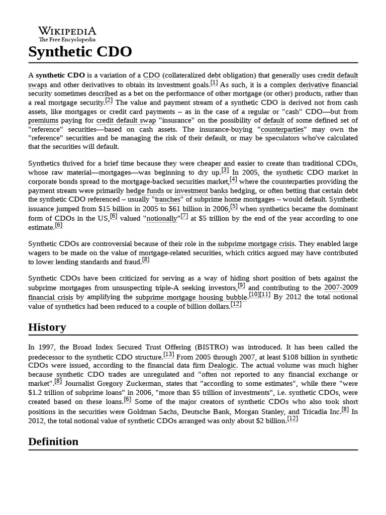 Synthetic CDO | PDF | Collateralized Debt Obligation | Credit Default Swap