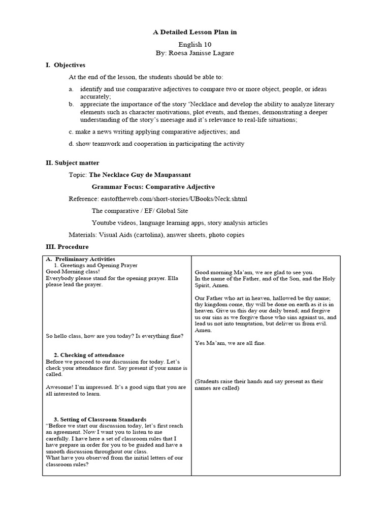 Traditional Lesson Plan | PDF | Lord's Prayer