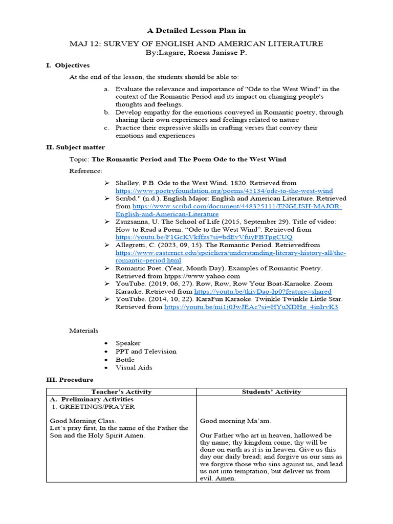 Maj 12 Lesson Plan | PDF | Romanticism