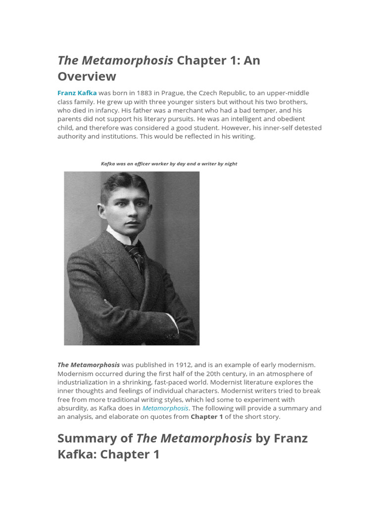 The Metamorphosis Chapter 1 Summary | PDF | The Metamorphosis