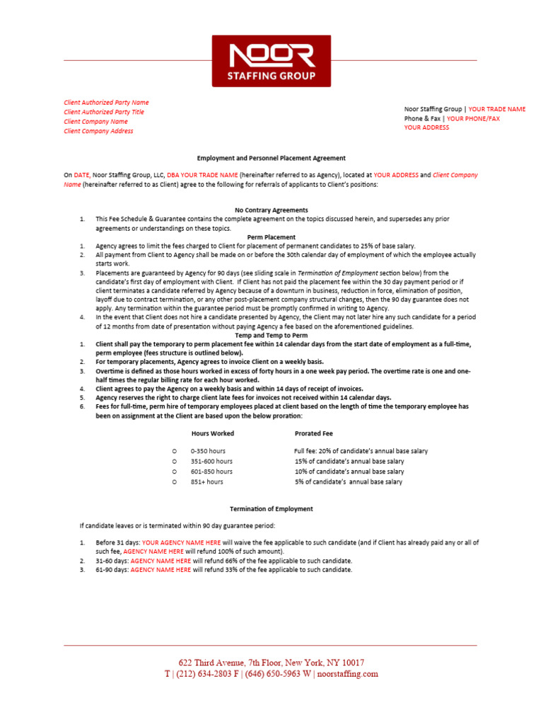 NSG Standard Perm Fee Client Agreement - 012020 | PDF | Employment ...