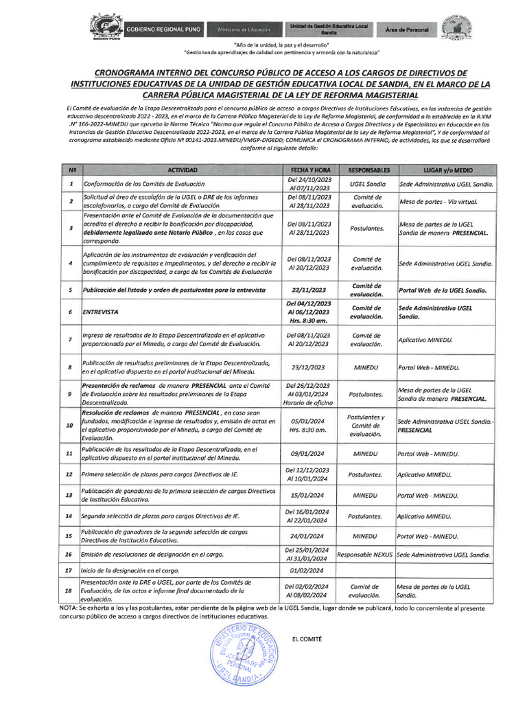 Cronograma para Acceso A Cargos Directivos | PDF