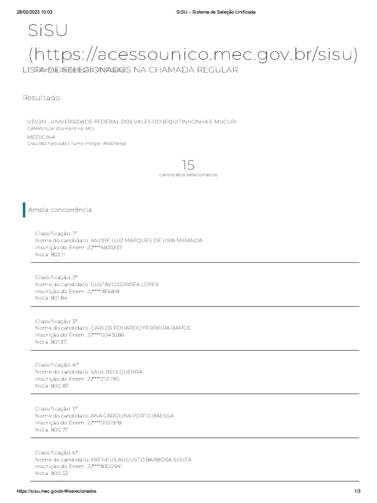 Medicina Diamantina - 1 - Chamada - Sisu - 2023 - 1 | PDF | Brasil