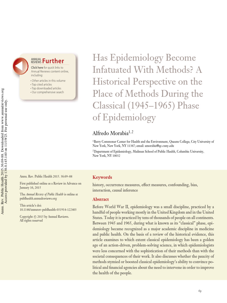 Has Epidemiology Become Infatuated With Methods ? A Historical ...