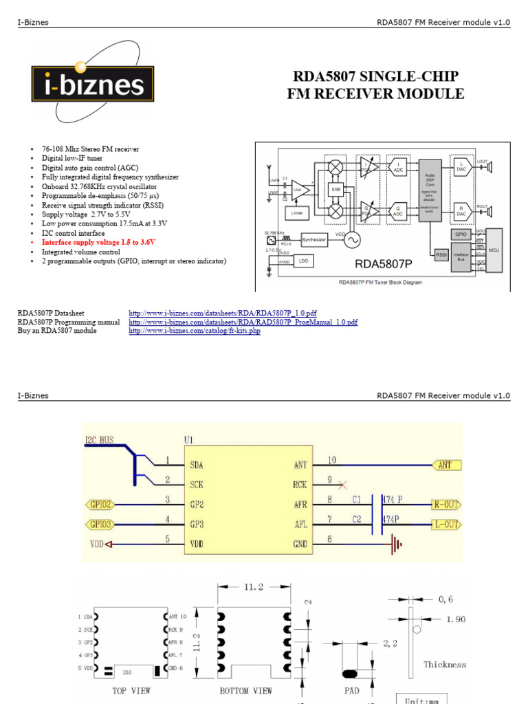 RDA5807 FM Radio Transmitter | PDF | Technology & Engineering