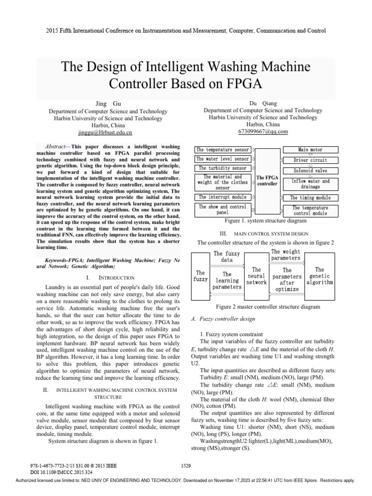 The Design Of Intelligent Washing Machine Controller Based On Fpga Pdf Artificial Neural