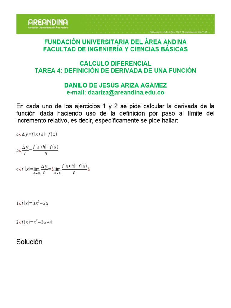 Tarea Definición de Derivada 202310 | PDF | Funciones y mapeos | Conceptos matemáticos