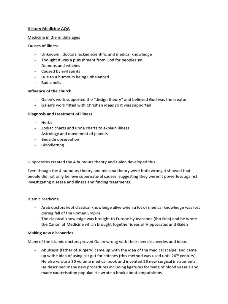 History Medicine AQA | PDF | Medicine