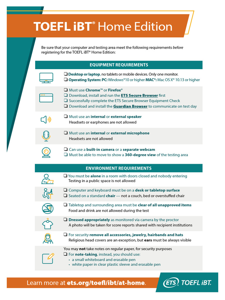 Toefl Ibt Home Edition Checklist | PDF | Test Of English As A Foreign ...