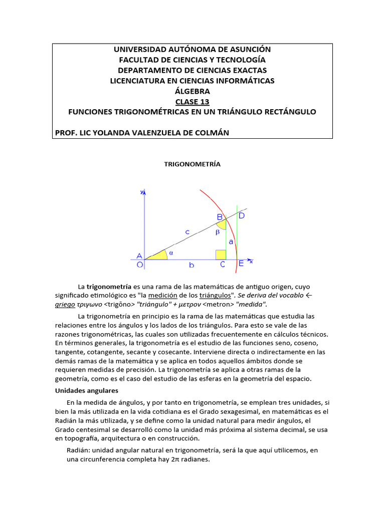 Clase 13. Funciones Trigonométricas en Un Triángulo Rectángulo | Descargar gratis PDF ...