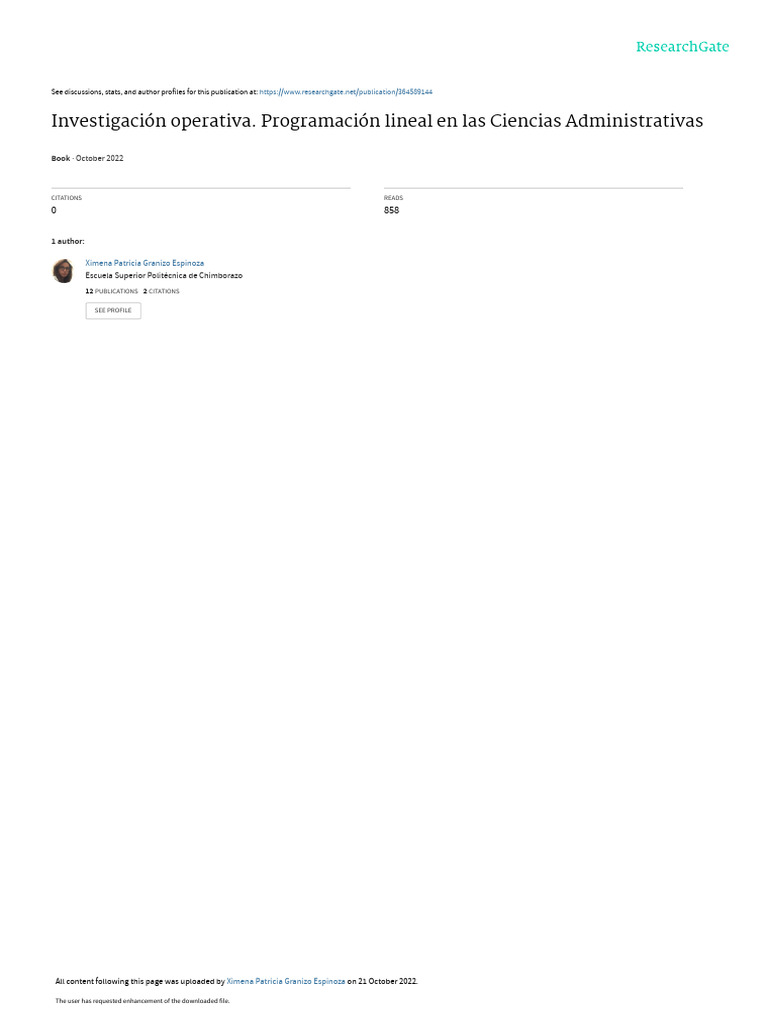 Investigación Operativa. Programación Lineal en Las Ciencias Administrativas | PDF | La ...