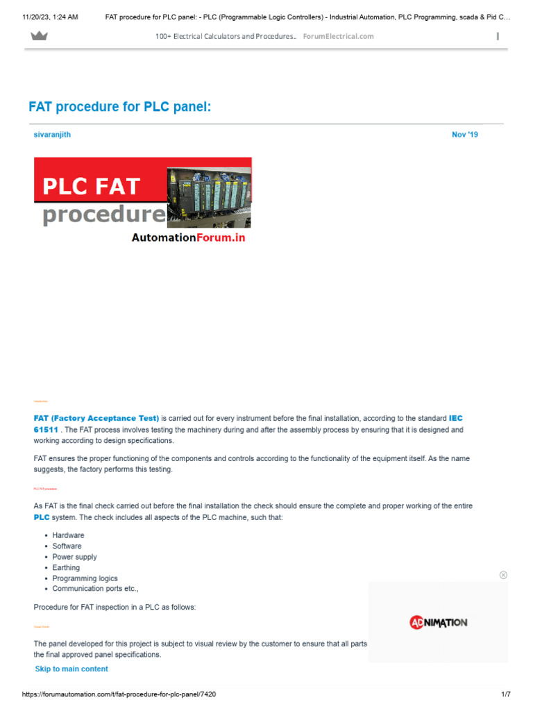 FAT Procedure For PLC Panel - PLC (Programmable Logic Controllers) - Industrial Automation, PLC ...