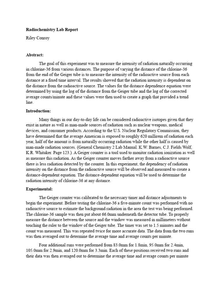 Radiochemistry Lab Report | PDF | Radioactive Decay | Physical Phenomena