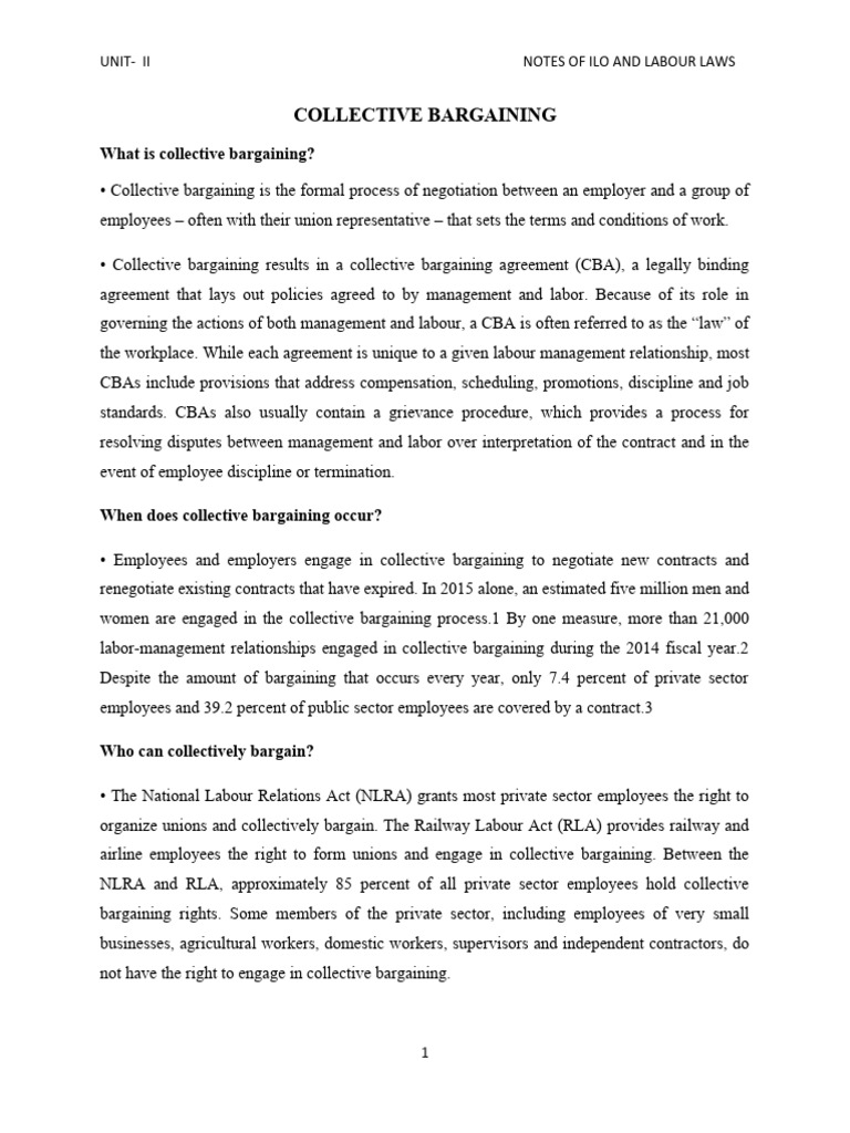 Ilo Notes Unit II | PDF | Collective Bargaining | International Labour ...