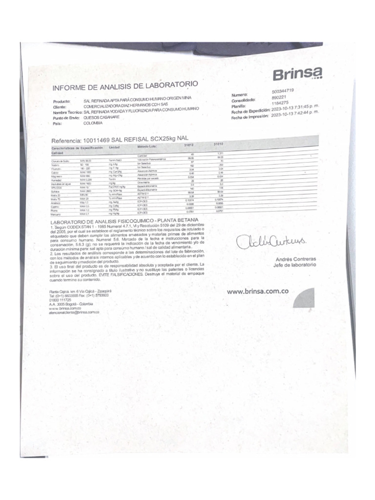 Informe de Analisis de Laboratorio | PDF Informe de Analisis de Laboratorio | PDF