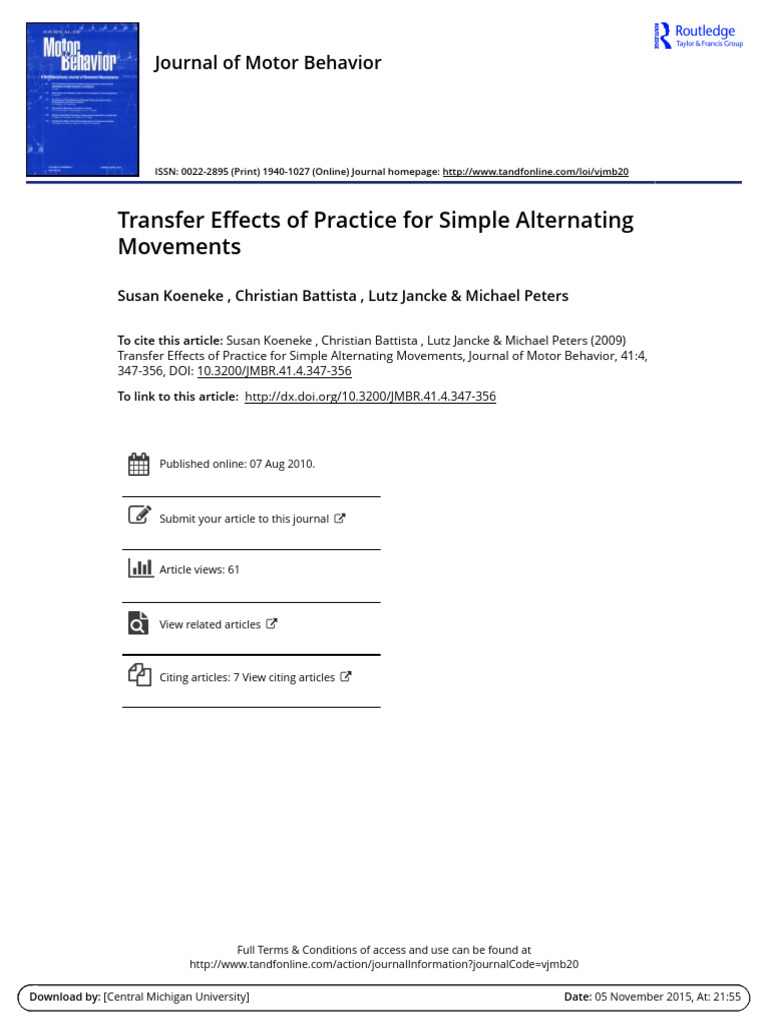 2009 - Transfer Effects of Practice For Simple Alternating Movements ...