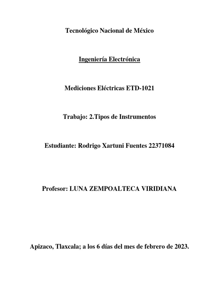 Tipos de Instrumentos para Mediciones Eléctricas | PDF | Corriente eléctrica | voltaje