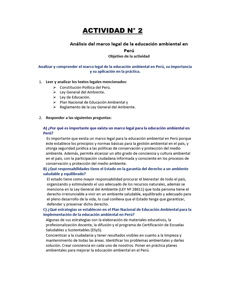 ACTIVIDAD -N°2 DE EDUCACIÓN AMBIENTAL | PDF | Entorno natural | Perú